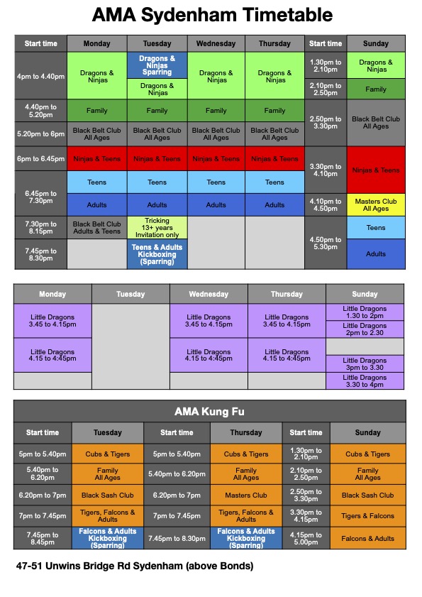 Sydenham Timetable - AMA