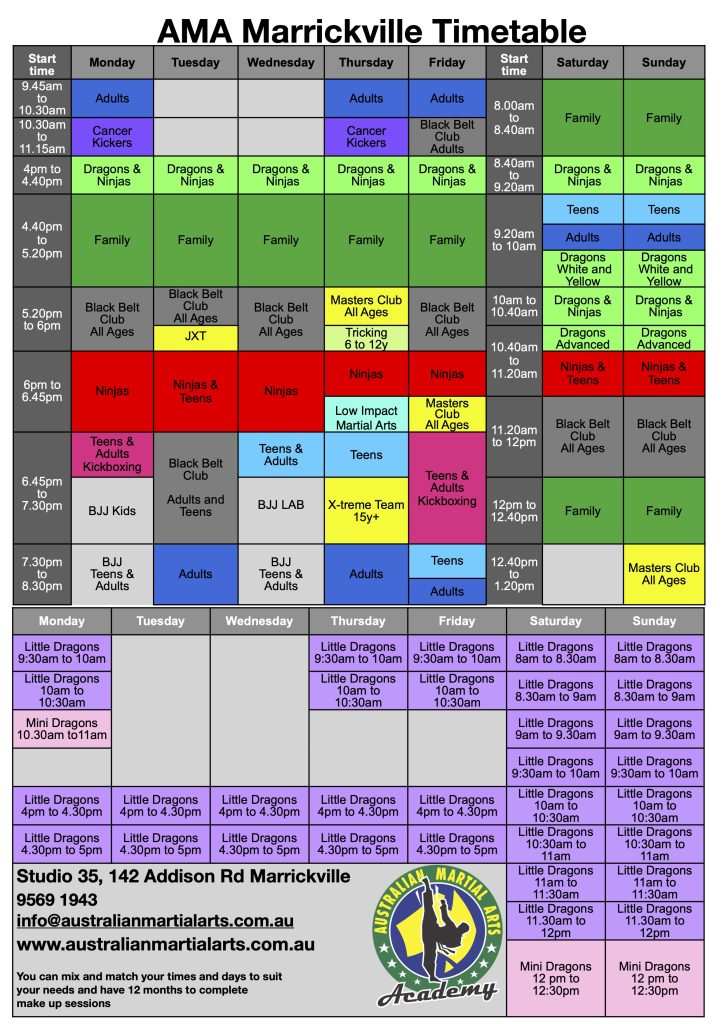 AMA Marrickville Timetable - AMA